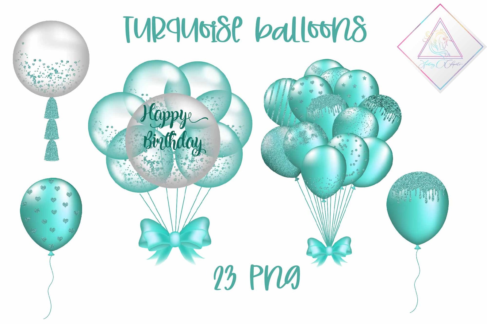 Turquoise Balloons Party Clip Art Baby Shower Shimmer - Etsy