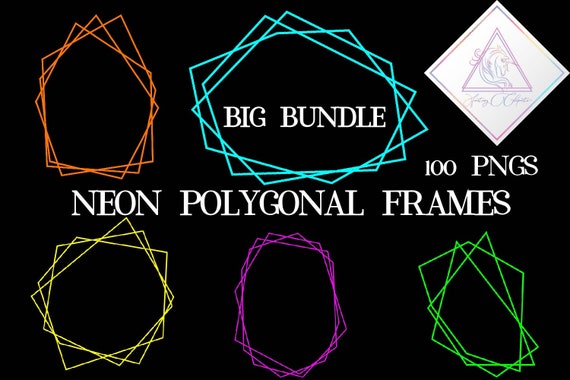 Neon colors, geometric frames, polygonal shapes, yellow clip art, glow ...
