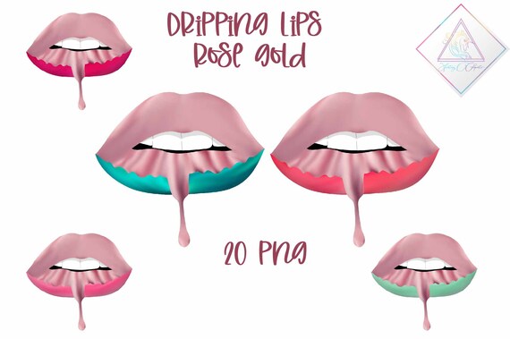 Dripping lips, rose gold drips, blush clipart, metallic lip, glossy ...