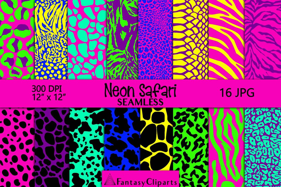 Neon Safari Animal Print Digital Paper | Colorful Cheetah Print ...