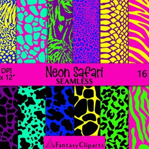 Neon Safari Animal Print Digital Paper | Colorful Cheetah Print ...