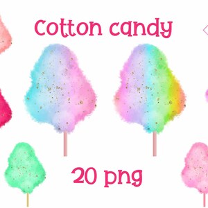 Cotton Candy, Digital Clipart, Watercolor Sweets, Fluffy Clip Art ...
