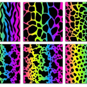 Neon Animal Print Digital Paper | Rainbow Safari Seamless Pattern ...