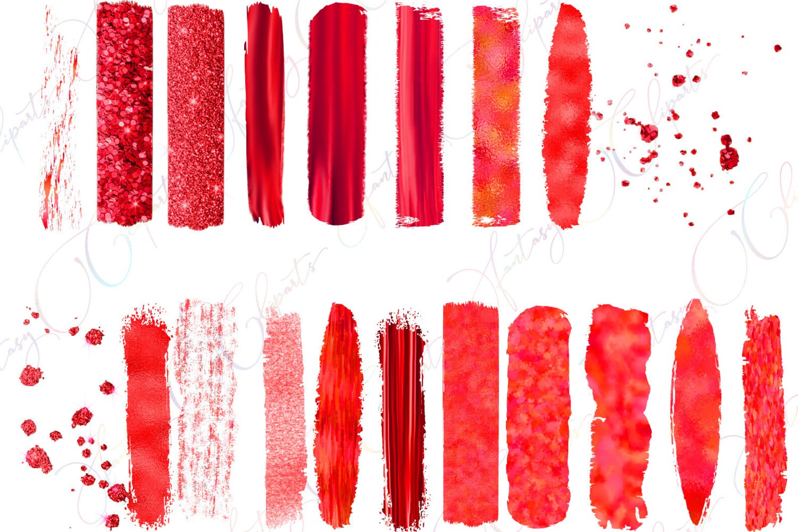 Red Brush Strokes Clipart in Png Colorful Splashes Clip Art - Etsy