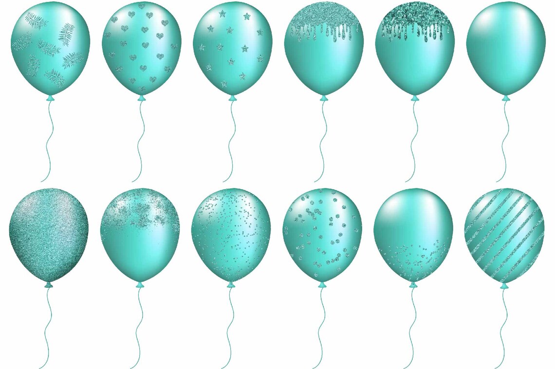 Turquoise Balloons Party Clip Art Baby Shower Shimmer - Etsy UK