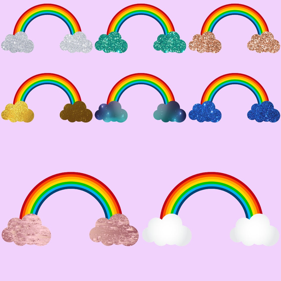 Rainbow Clipart Rainy Clouds Clip Art Gold Glitter Png Gold - Etsy