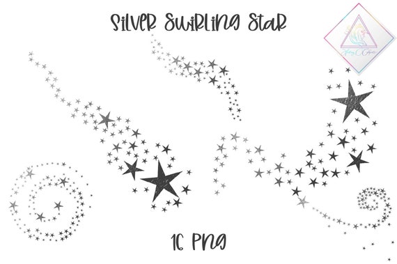 Silver stars clipart, star clip art, star swirls, swirling celestial ...