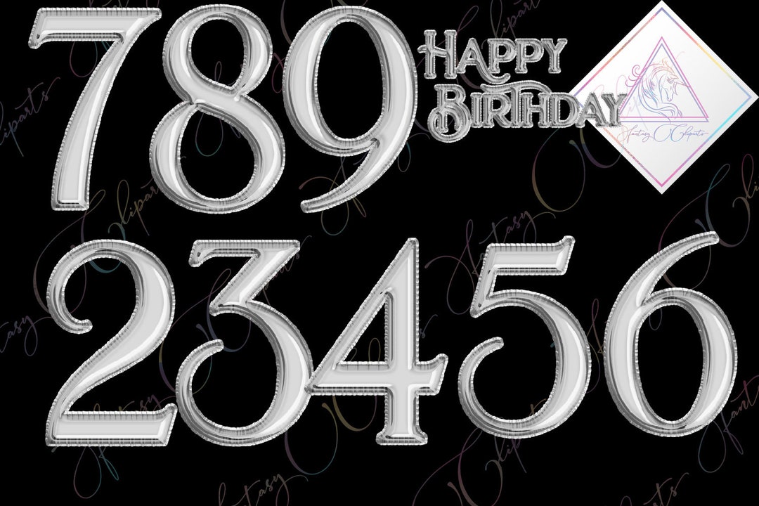 Silver Foil Balloon Numbers Clipart, Gray Mylar Letters in Png ...