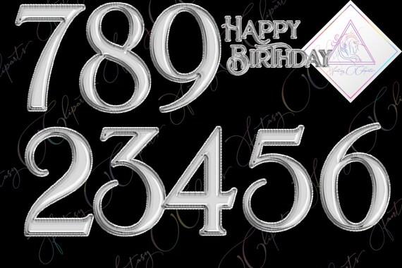 Silver foil balloon numbers clipart, gray mylar letters in png ...
