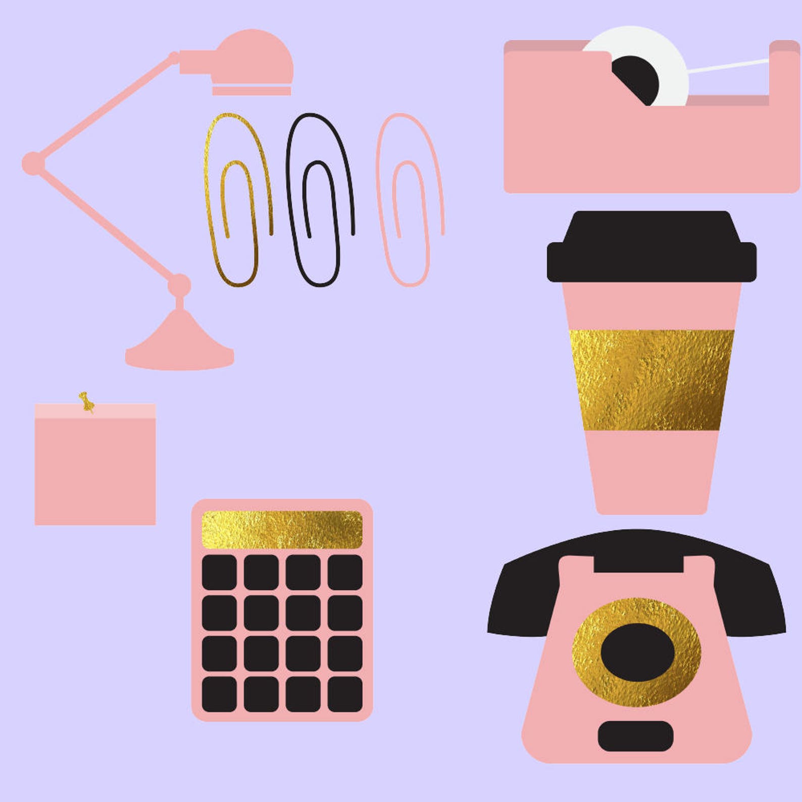 Office Supplies School Clipart Stationery Clip Art Rose - Etsy