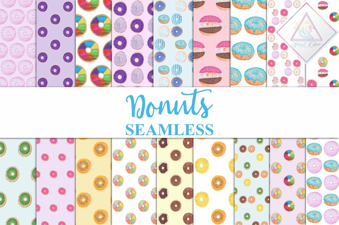 Donut Digital Paper, Doughnuts Pattern, Watercolor Donuts, Watercolour ...