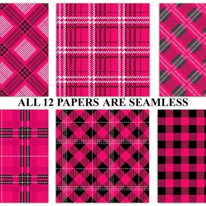 Hot Pink Plaid, Seamless Patterns, Digital Paper, Tartan Textures ...