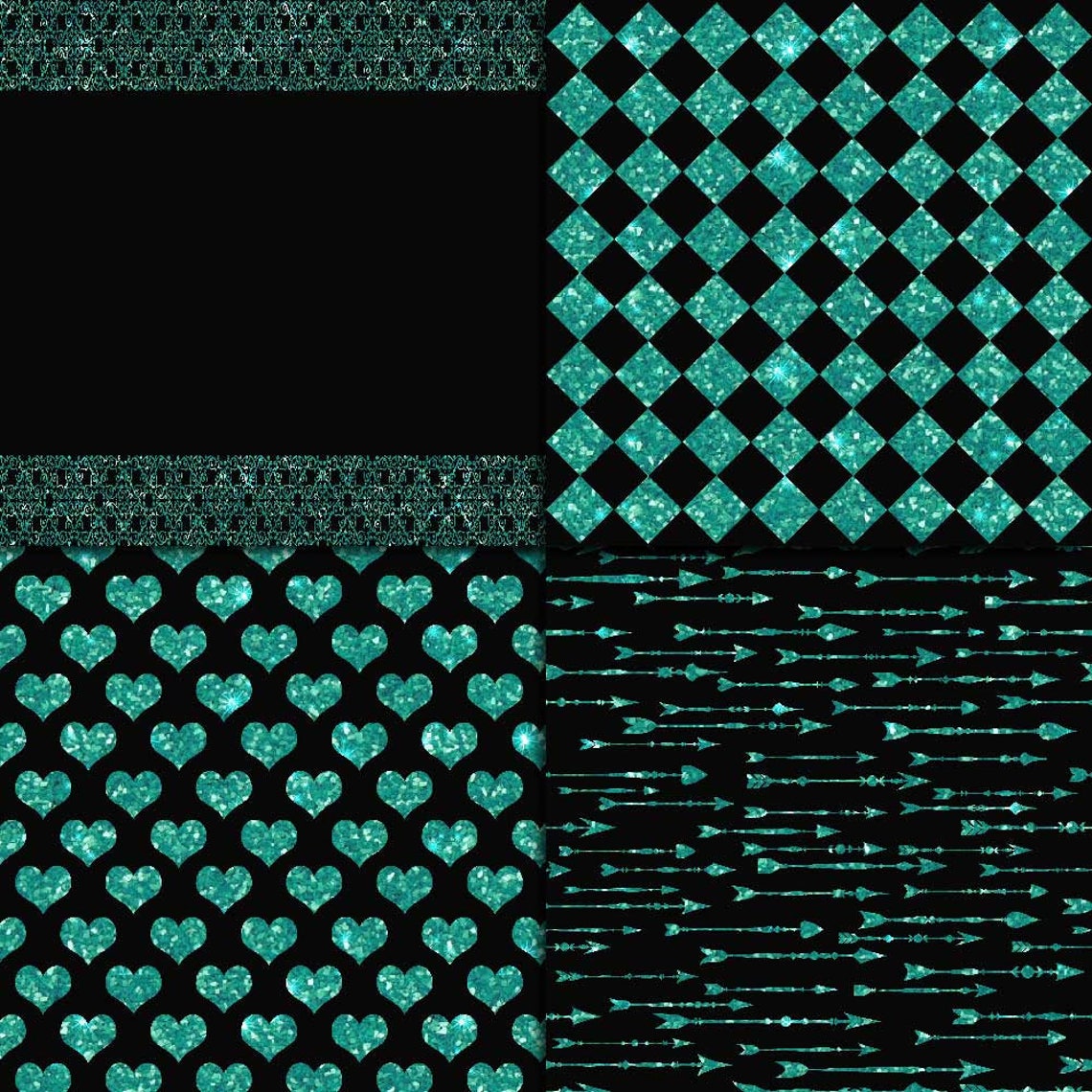 Turquoise & Black Digital Paper Scrapbooking Paper Teal - Etsy