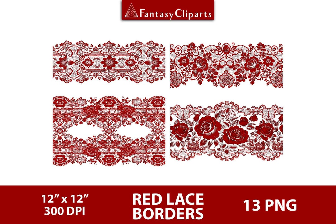 Red Lace Borders Overlay Clipart Halloween Gothic Lace Divider Vintage ...
