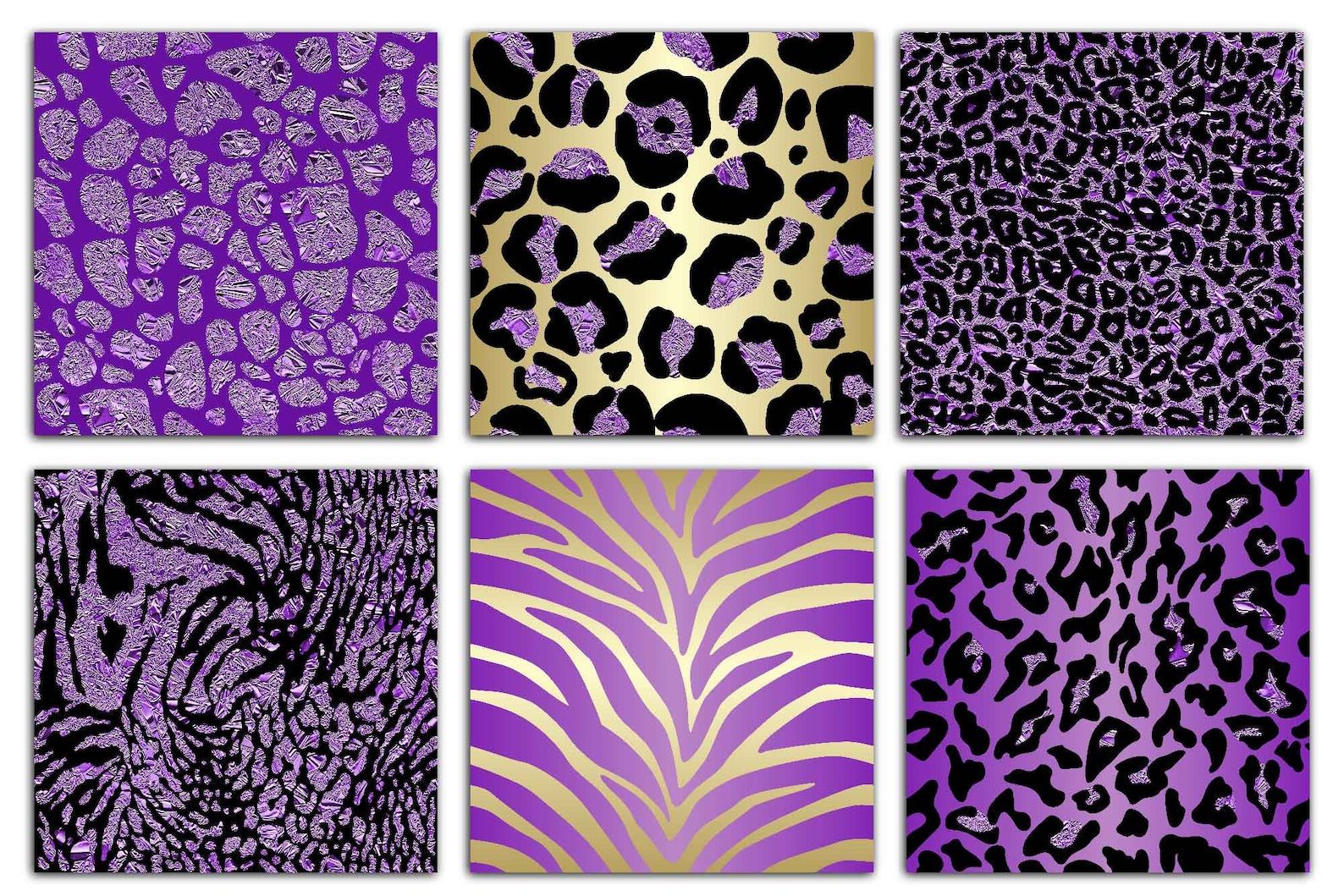 Purple Glitter Safari Animal Print Digital Paper Violet - Etsy
