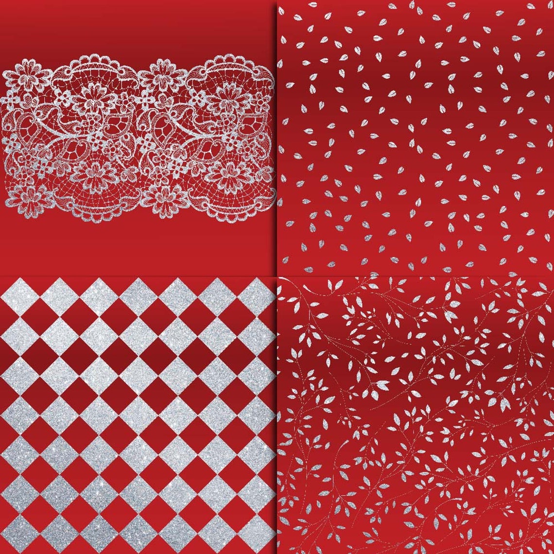 Royal Red & Silver Digital Paper Silver Glitter Pattern | Etsy