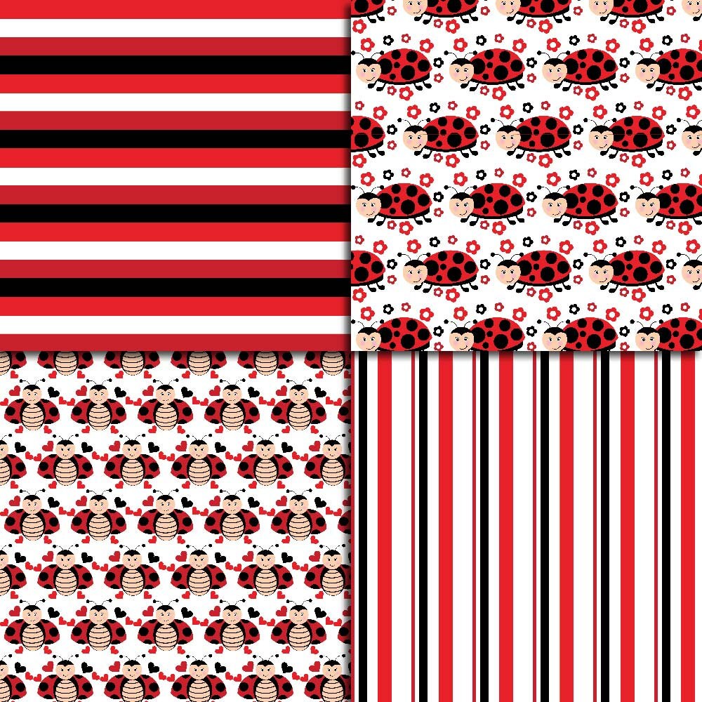 Cute Ladybug, Digital Paper, Kids Decoration, Children Birthday, Red ...