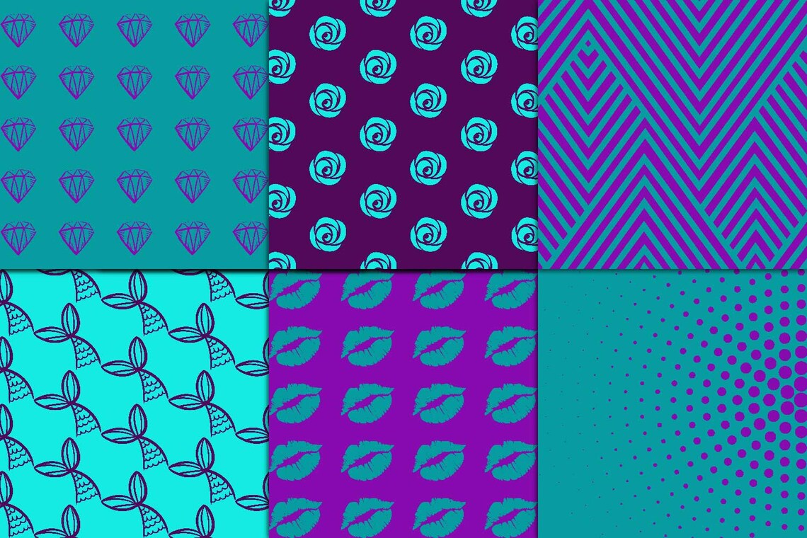 Purple and Teal Royal Digital Paper Marine Backgrounds - Etsy