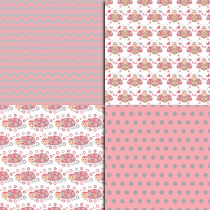 Pink Cute Ladybug, Bug Digital Paper, Gray Backgrounds, White Chevron ...