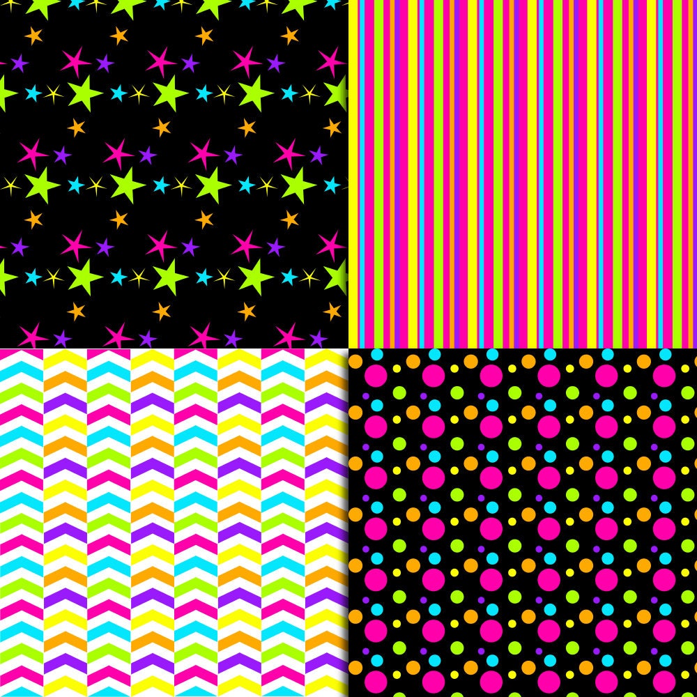 Neon Digital Paper Neon Paper Pack Scrapbooking Paper | Etsy