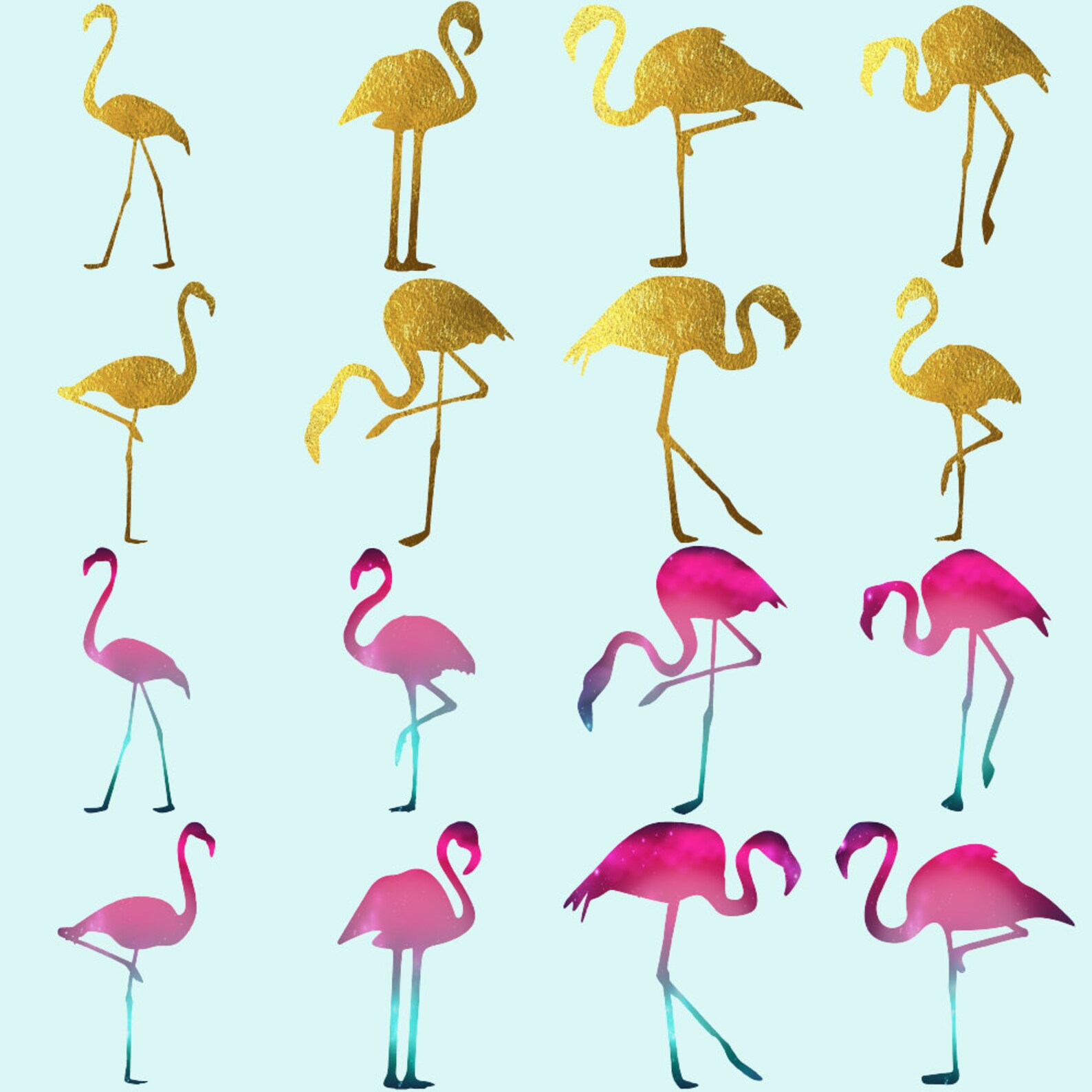 Flamingo Clipart Flamingos Clip Art Gold Foil Flamingo Rose - Etsy