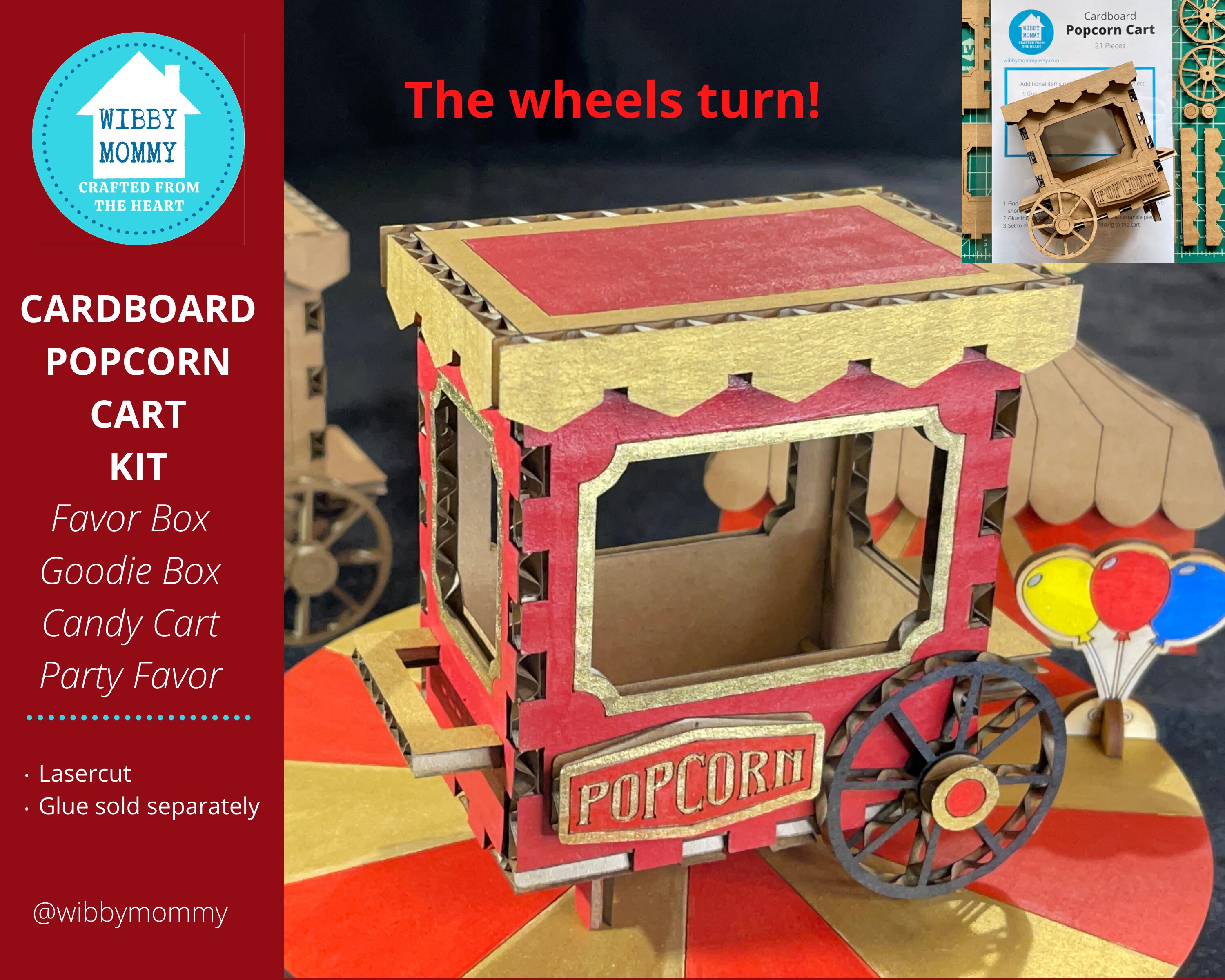 Popcorn Cart Cardboard Kit Candy Stand Goodie Favor Box Decor - Etsy