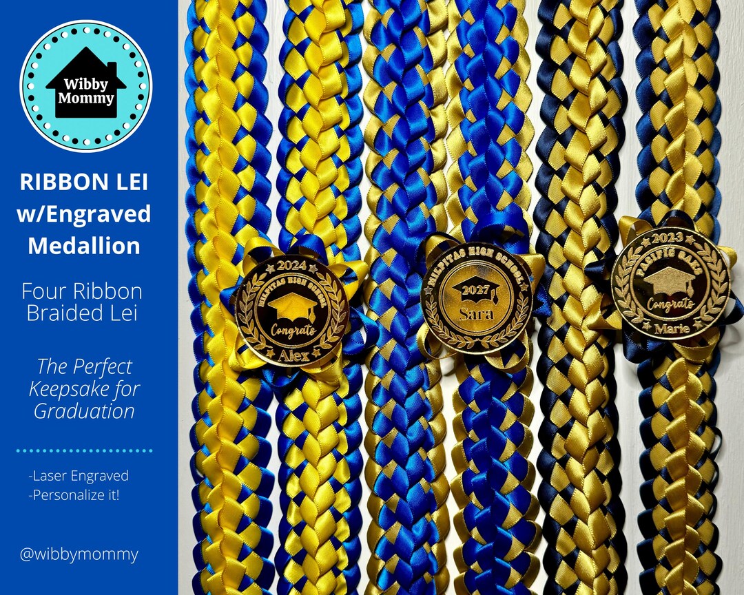 Personalized 2026 Graduation Ribbon Lei With Medallion - Custom Colors ...