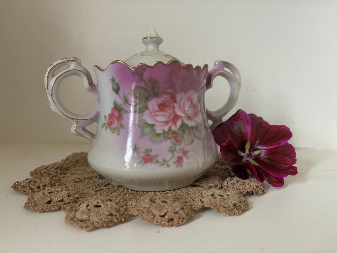 Vintage Lefton China Hand Painted Floral Sugar Bowl - Etsy