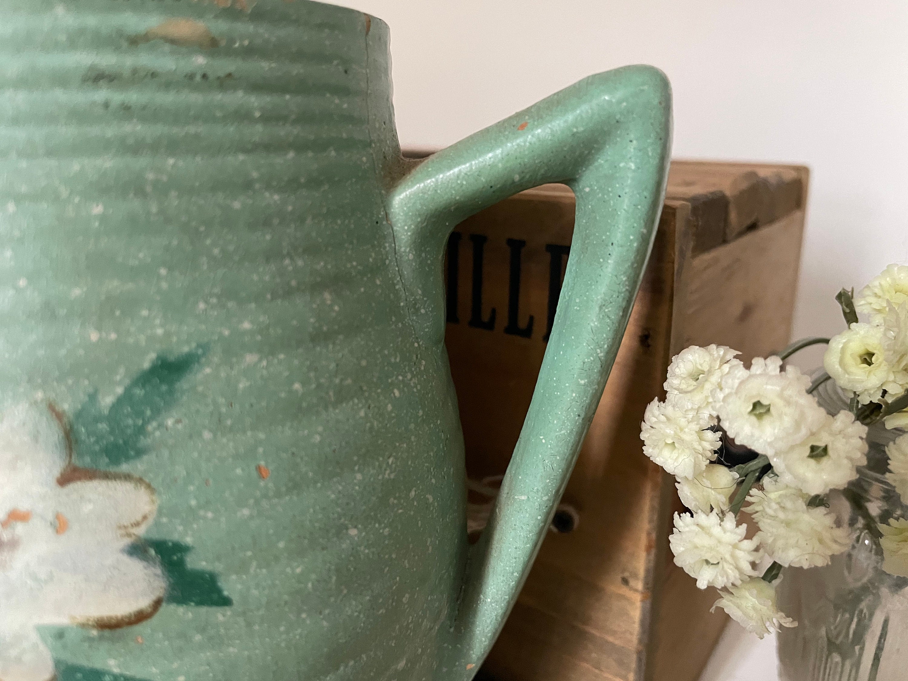 Vintage Lynton Pottery Green Floral Jug - Etsy