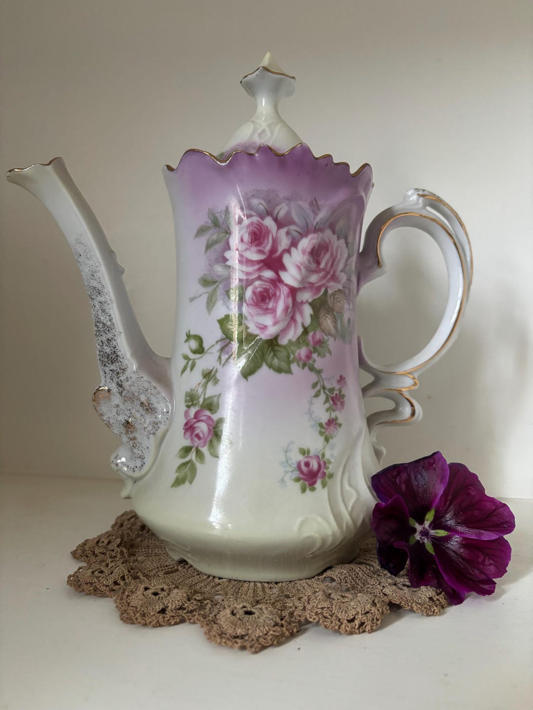 Vintage Lefton China Hand Painted Floral Tea/coffee Pot - Etsy