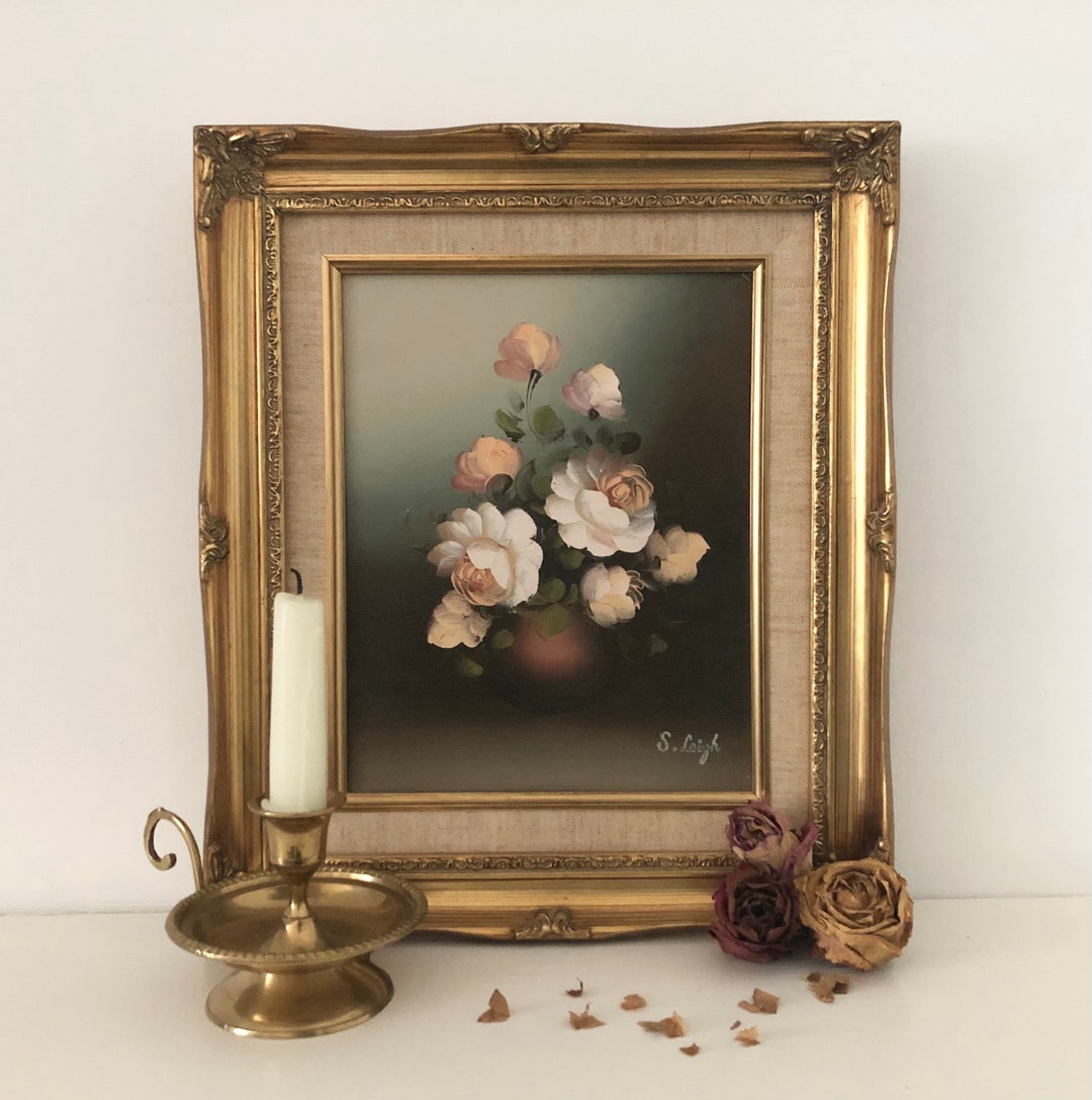 Vintage Framed Floral Oil Painting Signed by S Leigh - Etsy