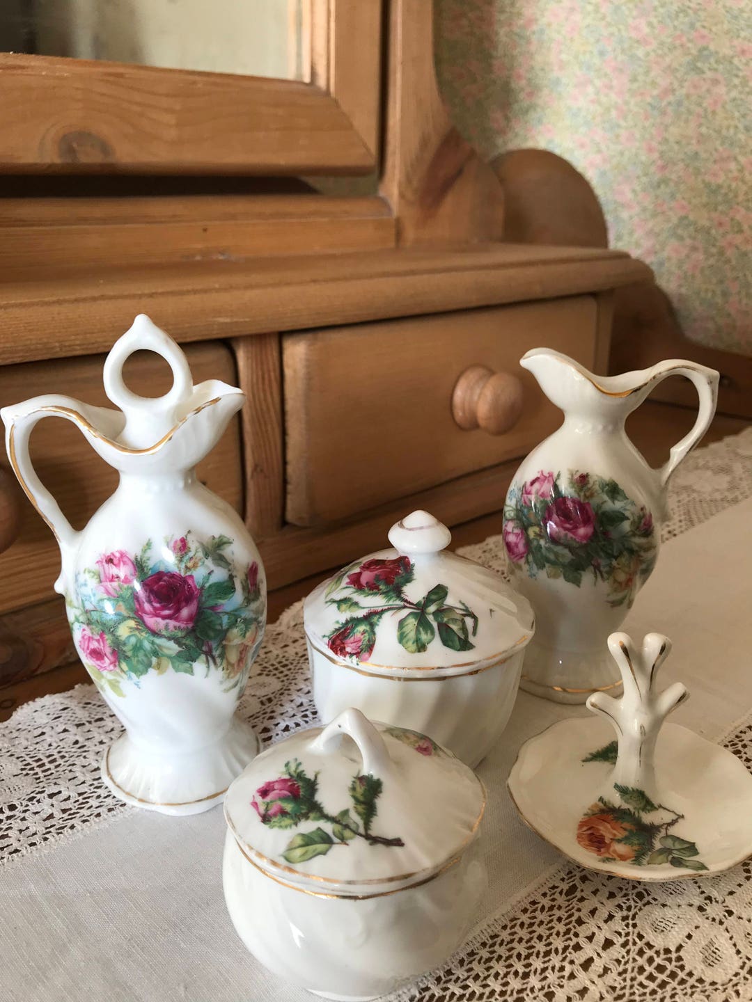 Vintage Floral China Dressing Table Set - Etsy