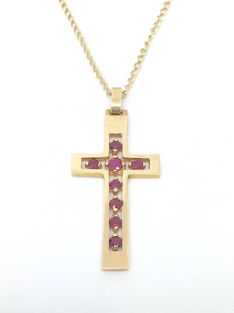 14K Gold Ruby Cross Pendant Genuine Ruby Gold Cross Gift - Etsy