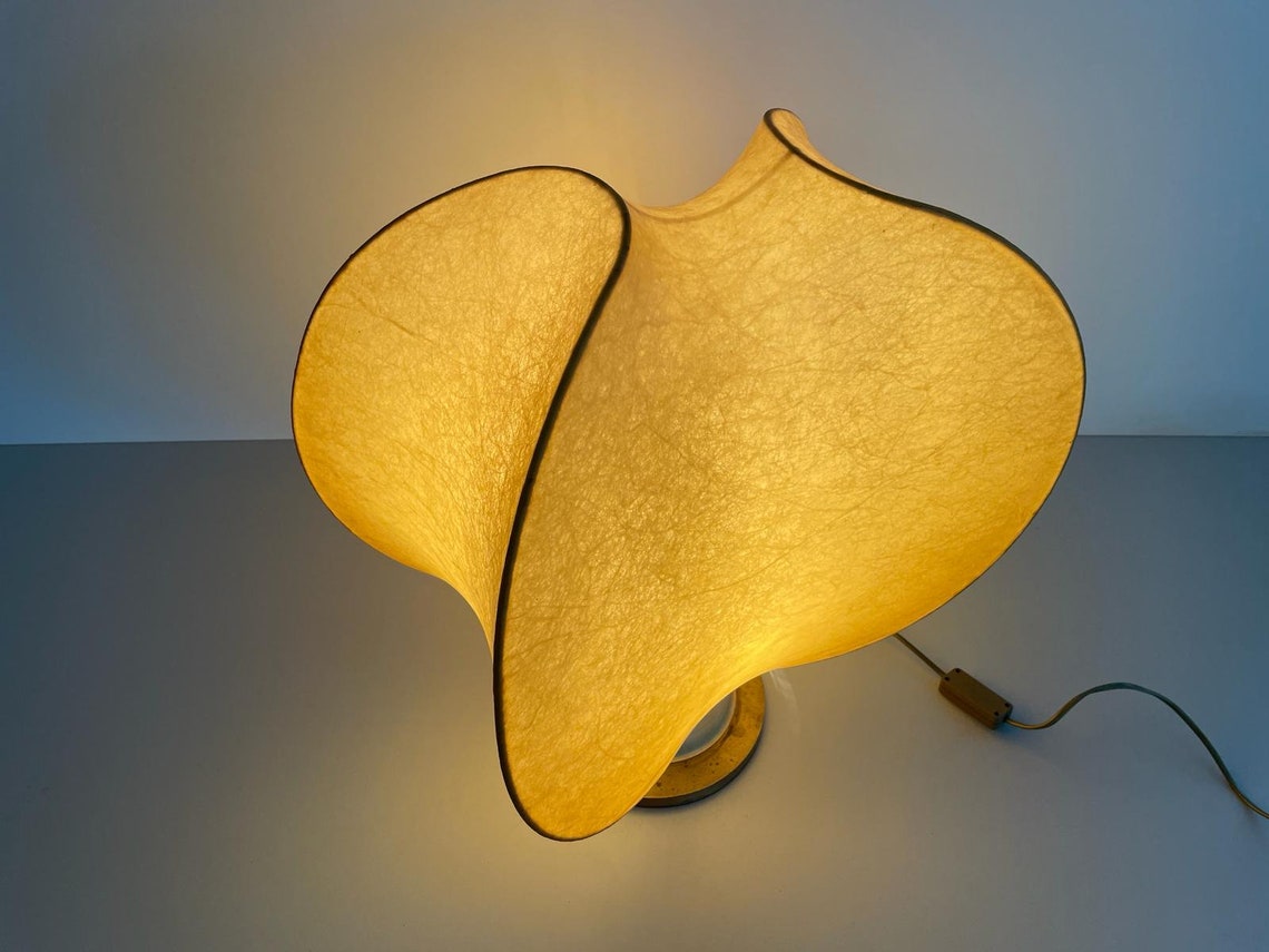 Italian XL Cocoon Shade Table Lamp With Brass Base, Italy, 1960s - Etsy