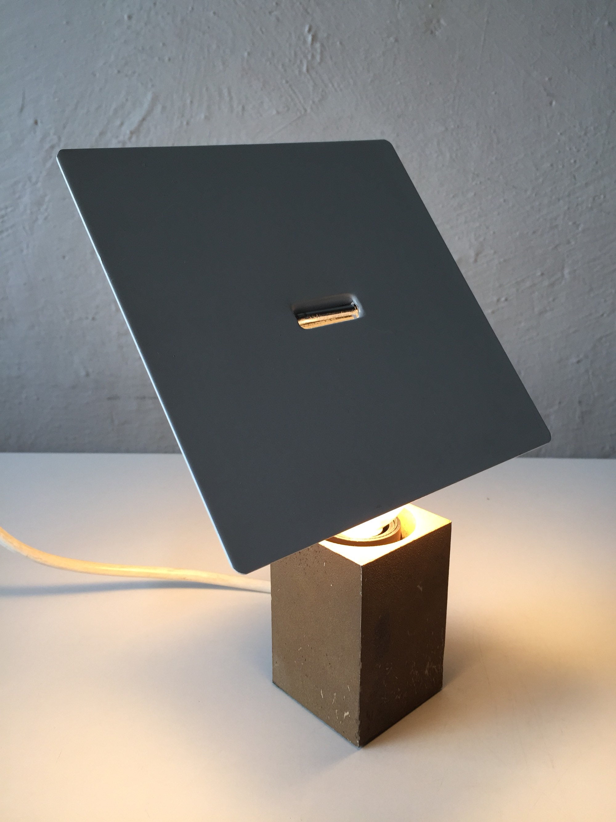 ARTELUCE Italy Model 610 Table Lamp Stone Base Metal Square Lampshade ...