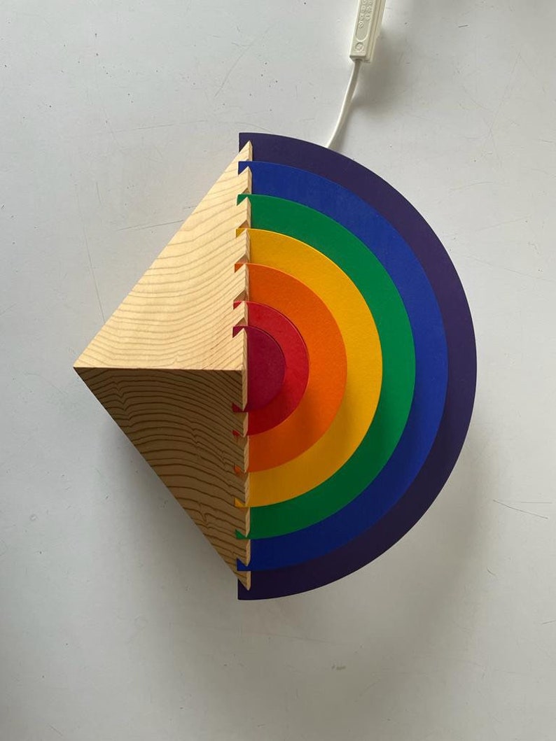 Rainbow Design Wood Night Lamp by Kiener Zürich, in Style of Memphis ...
