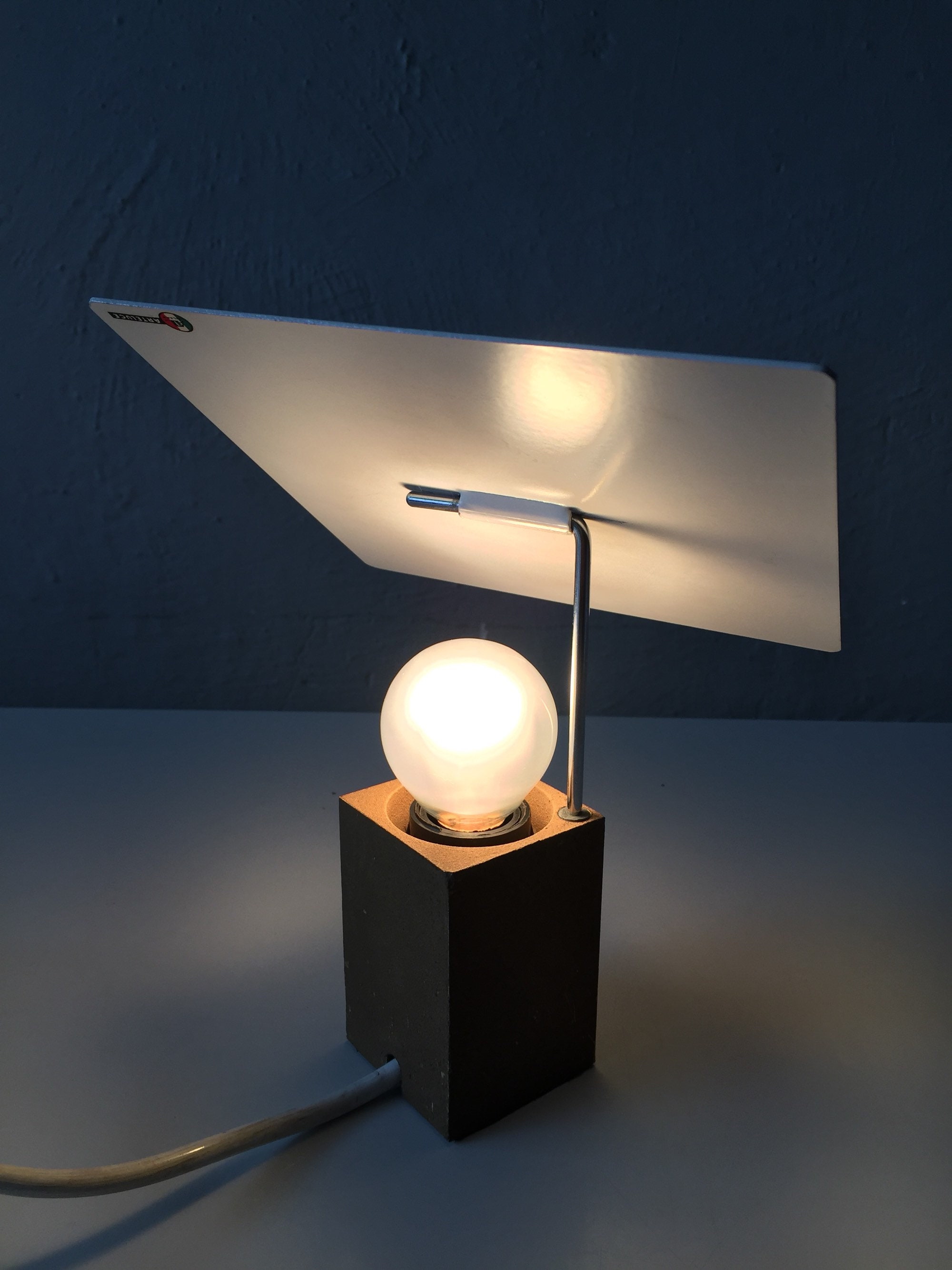 ARTELUCE Italy Model 610 Table Lamp Stone Base Metal Square Lampshade ...