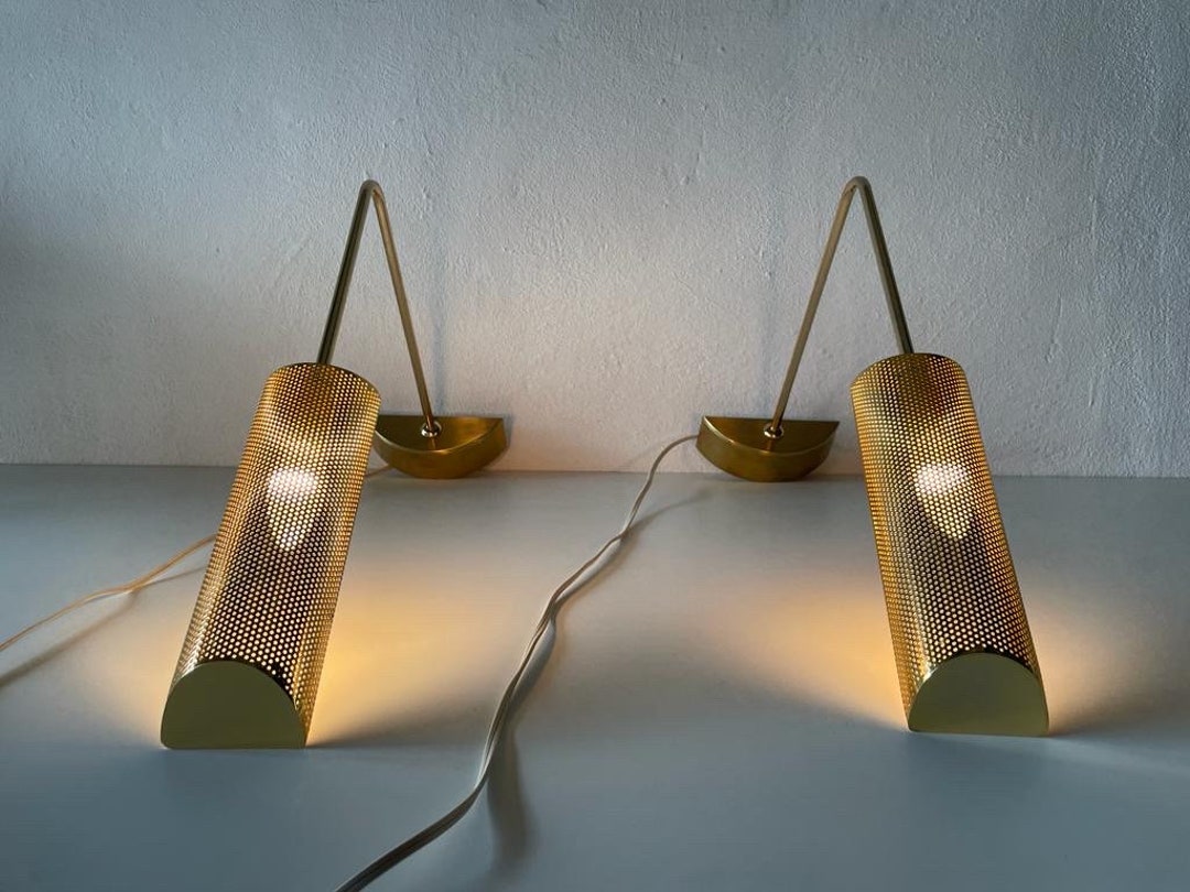 Elegant Brass Tall Neck Pair of Sconces by Stera-lichten, 1980s ...