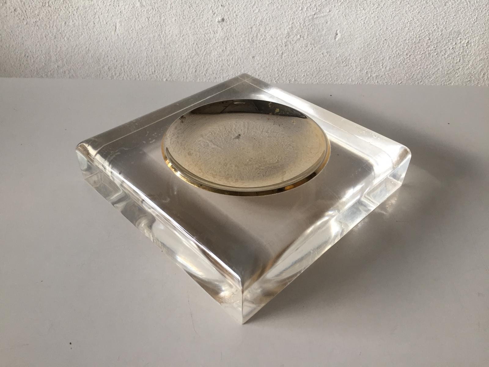 Mid Century Modern Solid Square Glass & Metal Brass Bowl 60s Office ...