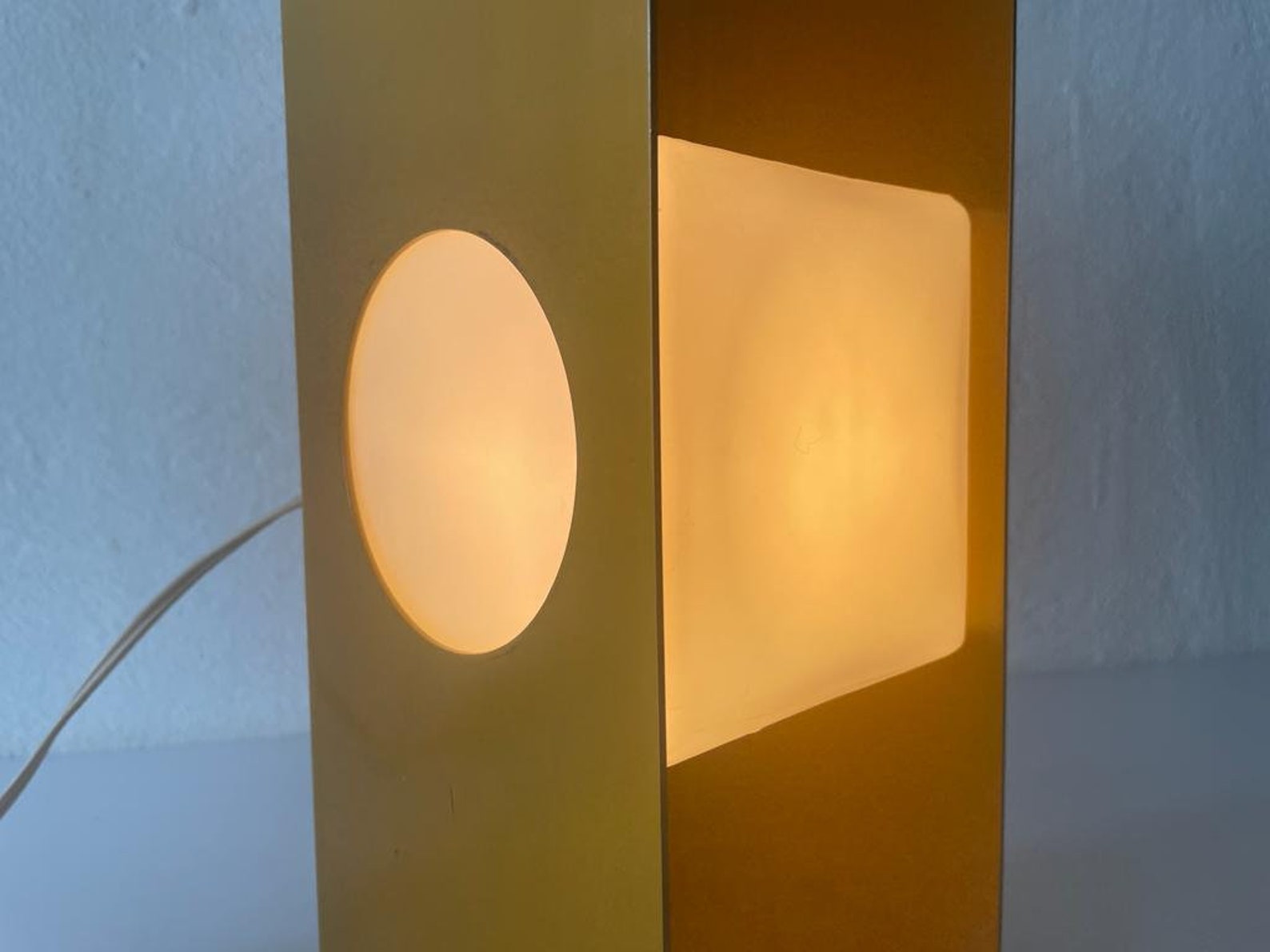 Pair of Yellow Metal Body and Opal Cube Glass Space Age Pair of Italian ...