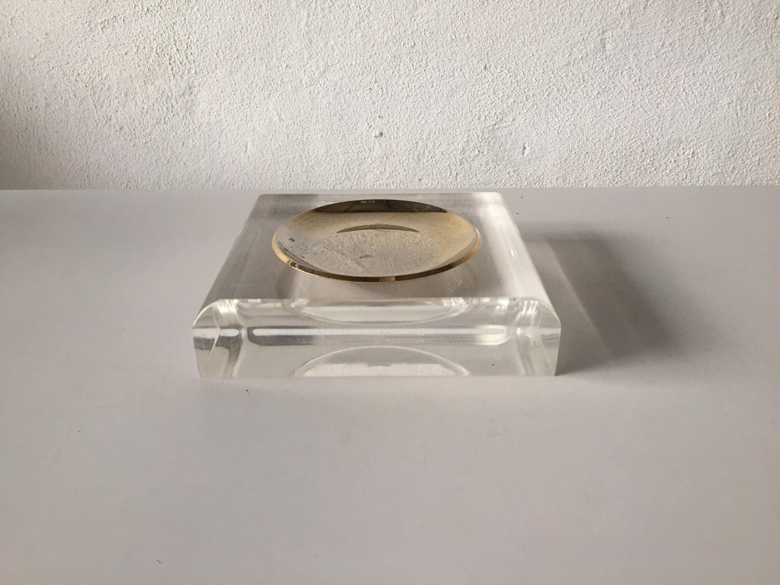 Mid Century Modern Solid Square Glass & Metal Brass Bowl 60s Office ...