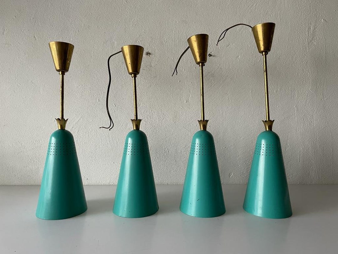 Original Green Conic Shaped Pendant Lamps With Brass Details - Stilnovo ...