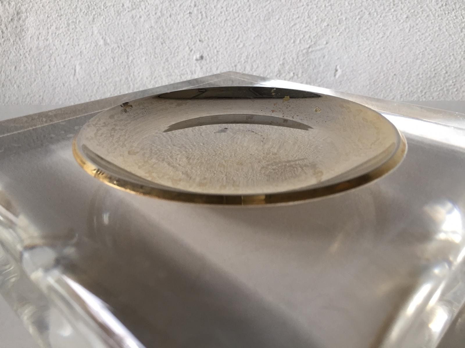 Mid Century Modern Solid Square Glass & Metal Brass Bowl 60s Office ...