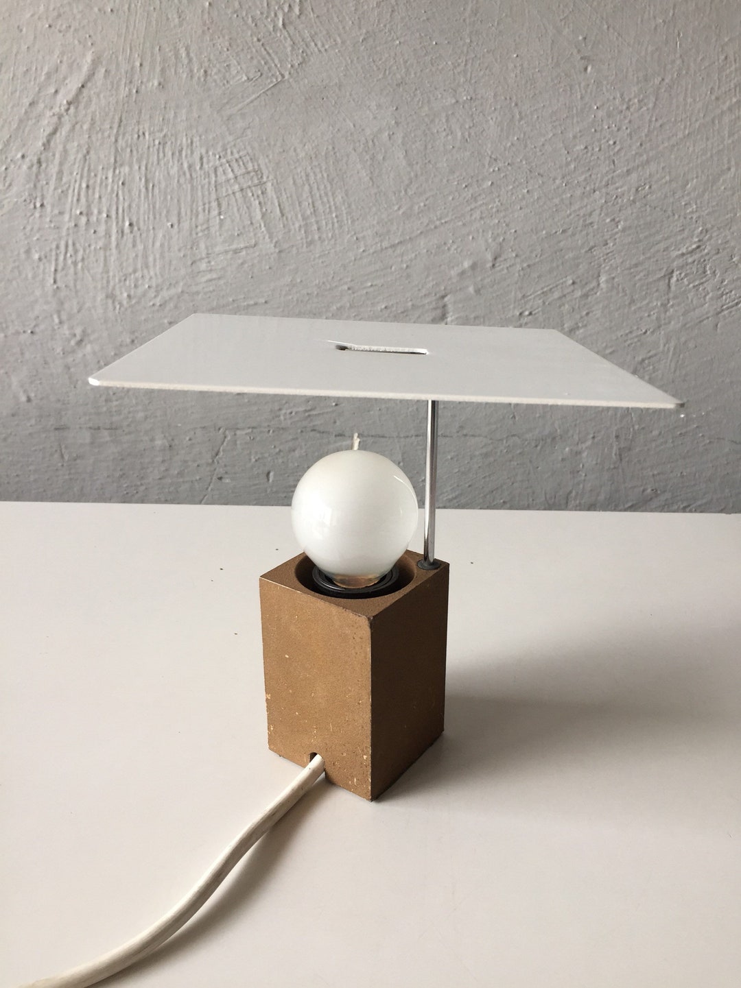 ARTELUCE Italy Model 610 Table Lamp - Stone Base - Metal Square ...