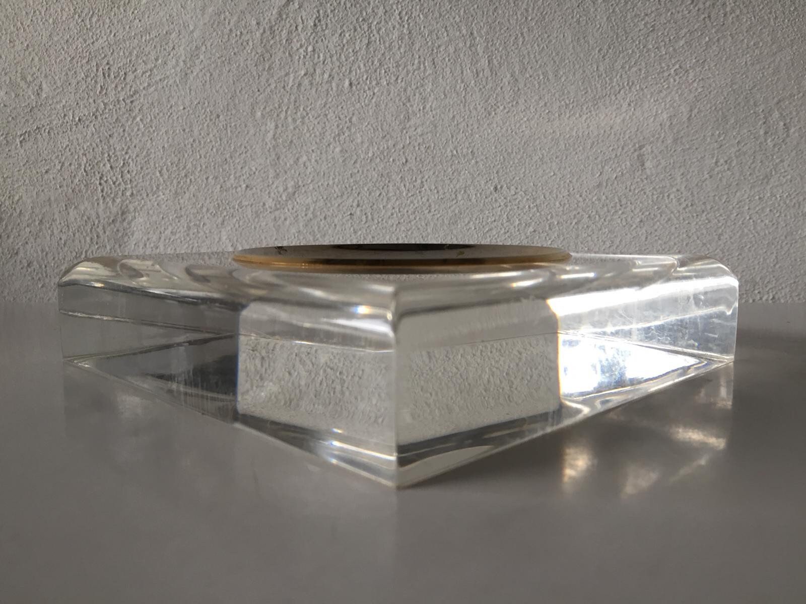 Mid Century Modern Solid Square Glass & Metal Brass Bowl 60s Office ...