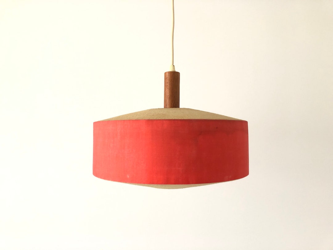 Red Fabric & Textured Plastic Shade Ceiling Lamp by Temde, 1960s ...