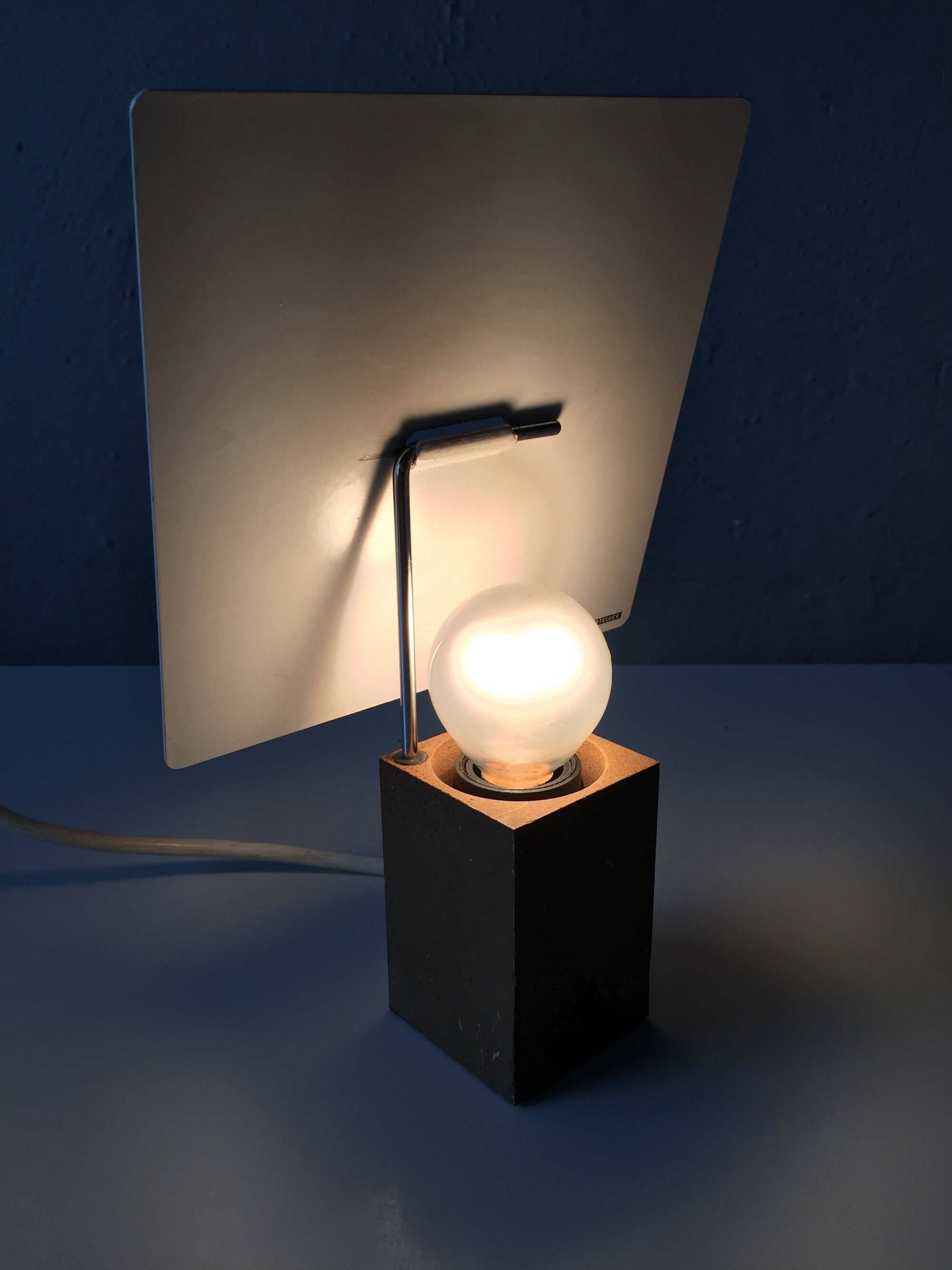 ARTELUCE Italy Model 610 Table Lamp Stone Base Metal Square Lampshade ...