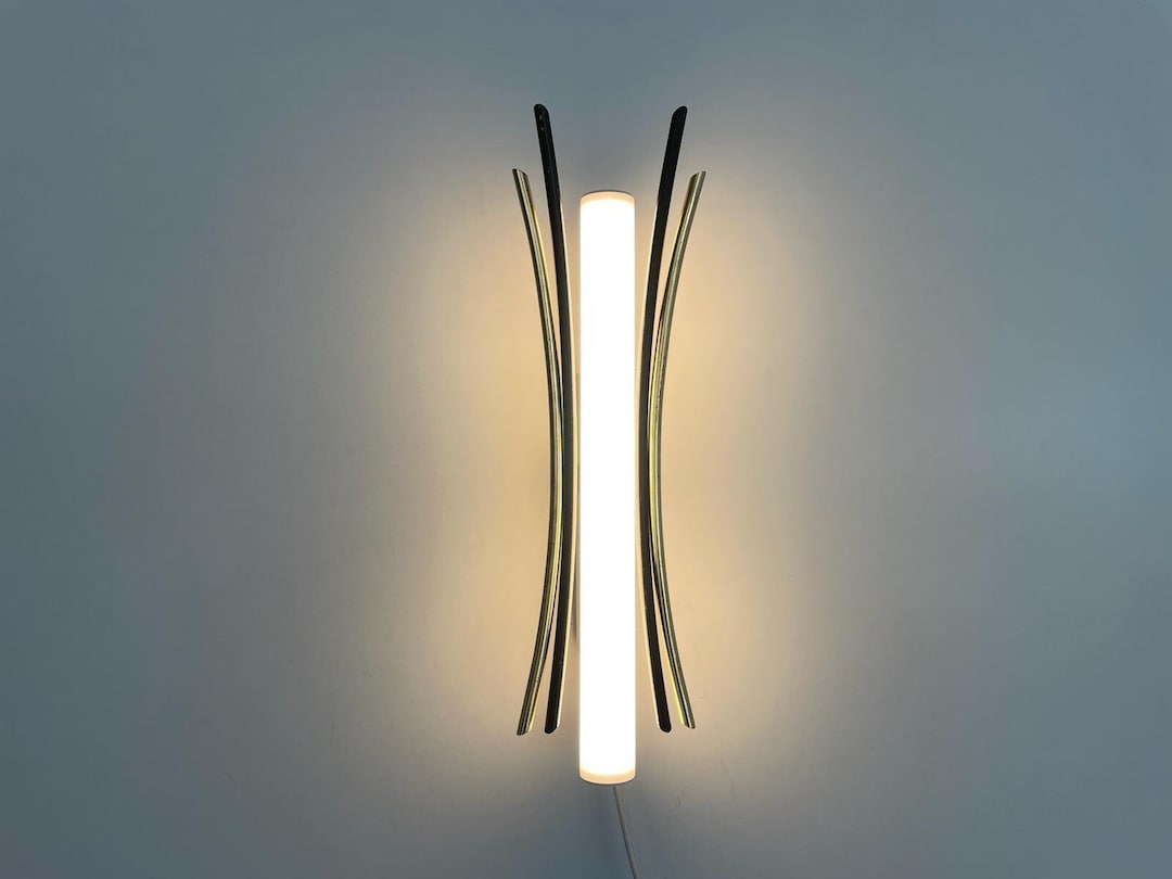 Opal Glass Tube & Gold and Black Metal Arc Shaped Sticks Pair of ...