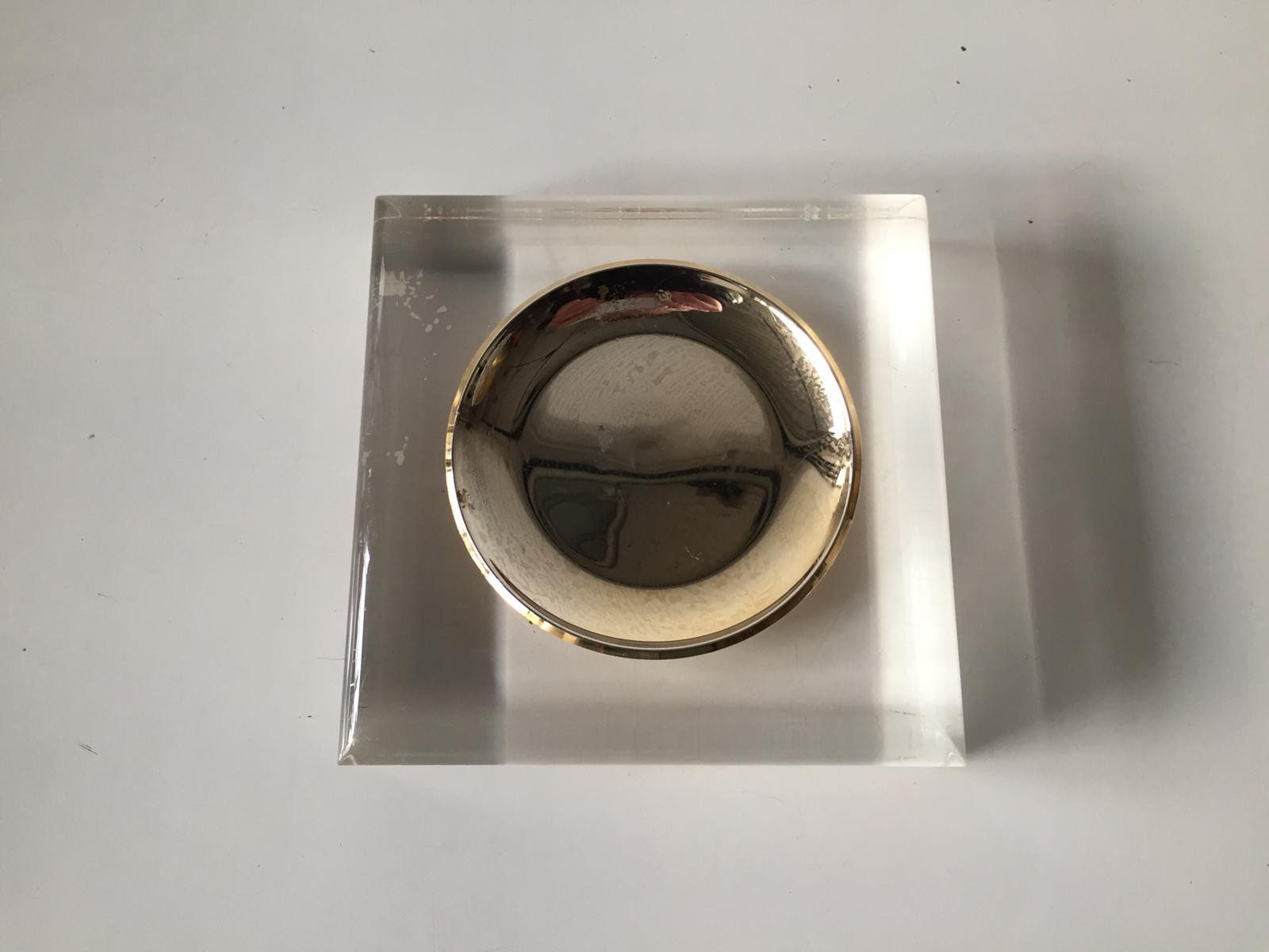 Mid Century Modern Solid Square Glass & Metal Brass Bowl 60s Office ...