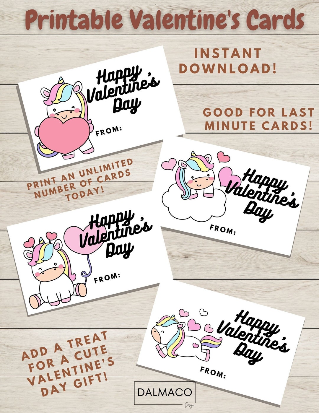 Kids Unicorn Valentines Day Tags Printable, Instant Download Unicorn ...
